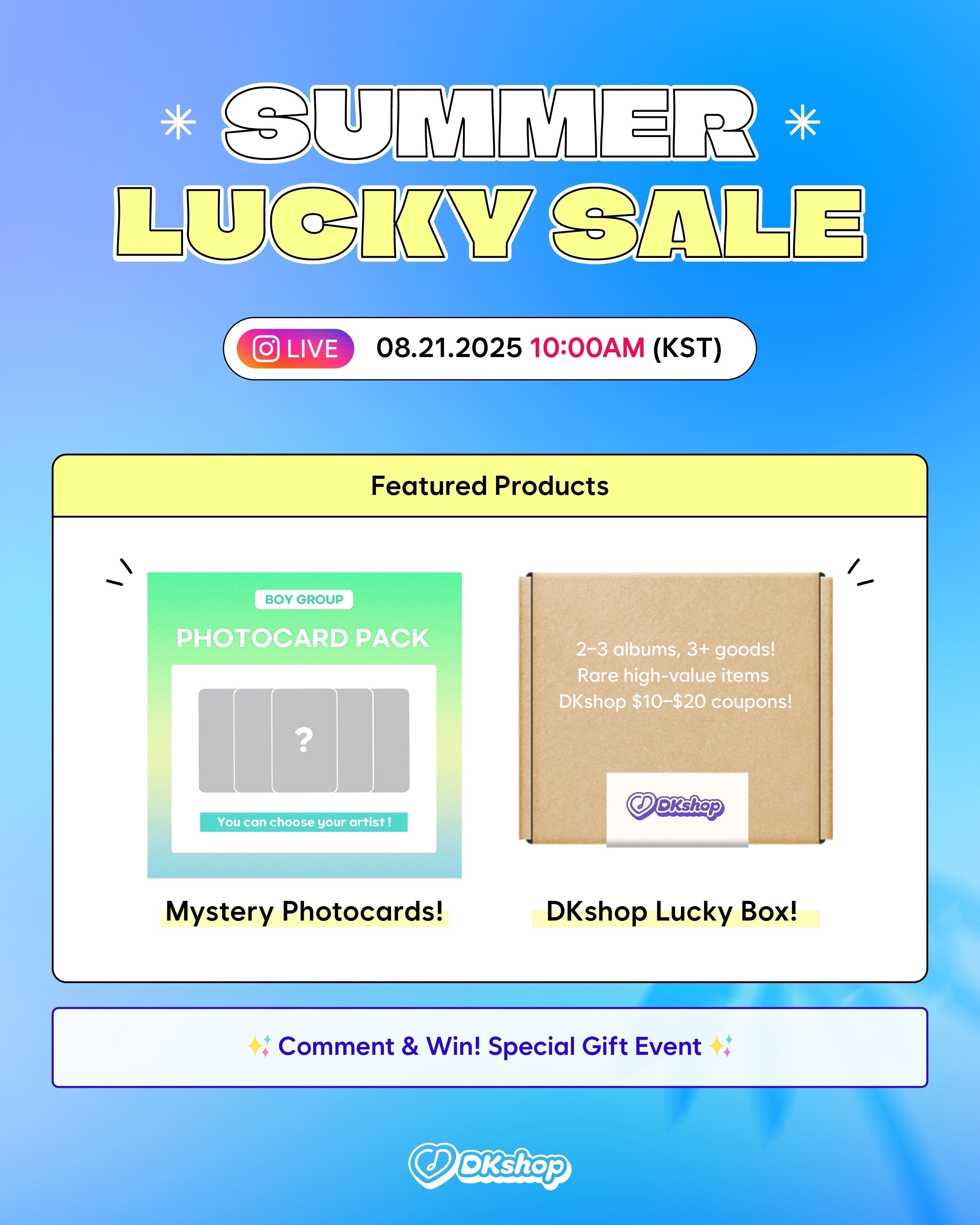 DKshop Live is BACK with our Summer Lucky Sale! Live on Instagram!