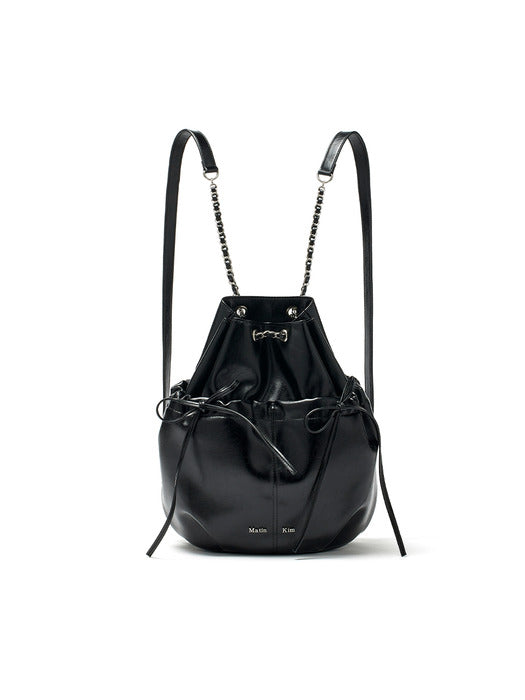 Matin Kim DRAW STRING RIBBON BACK PACK IN BLACK